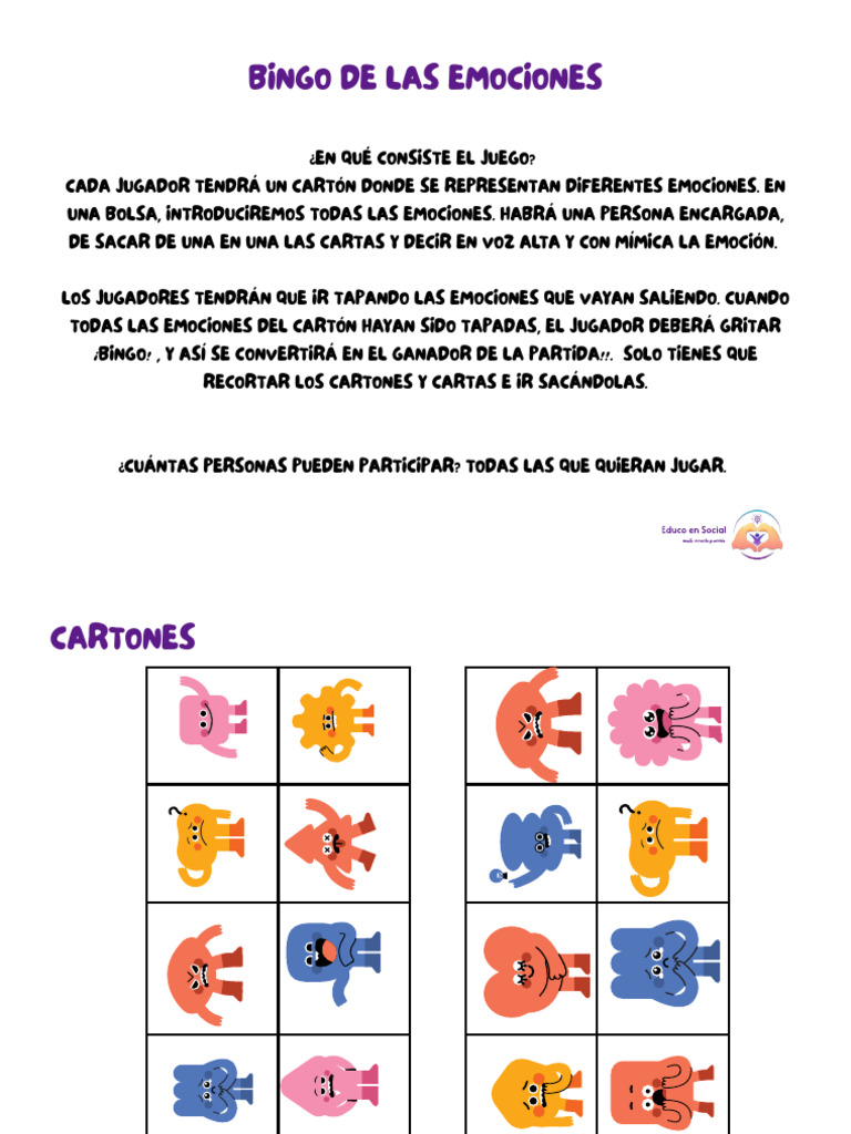 BINGO DE LAS EMOCIONES | PDF
