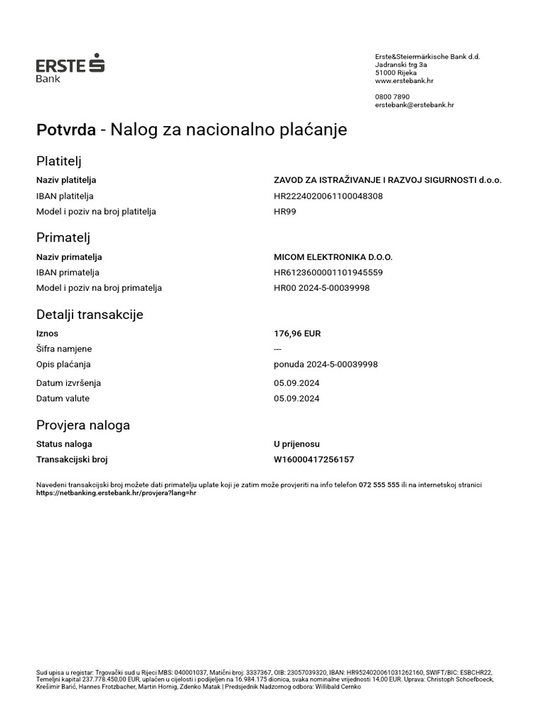 Erste Potvrda W16000417256157 | PDF