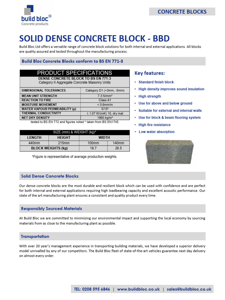 Dense Concrete Block Specifications | PDF | Concrete | Mechanical ...