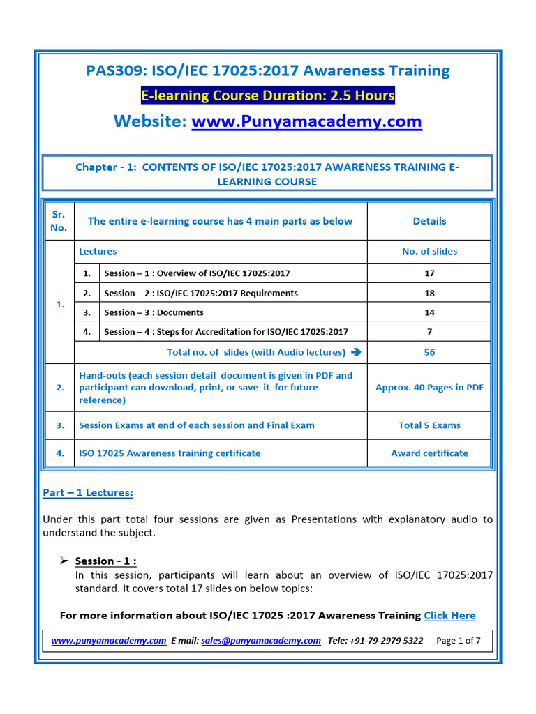 ISO 17025-2017 Awareness E-Learning Course | PDF | Educational ...