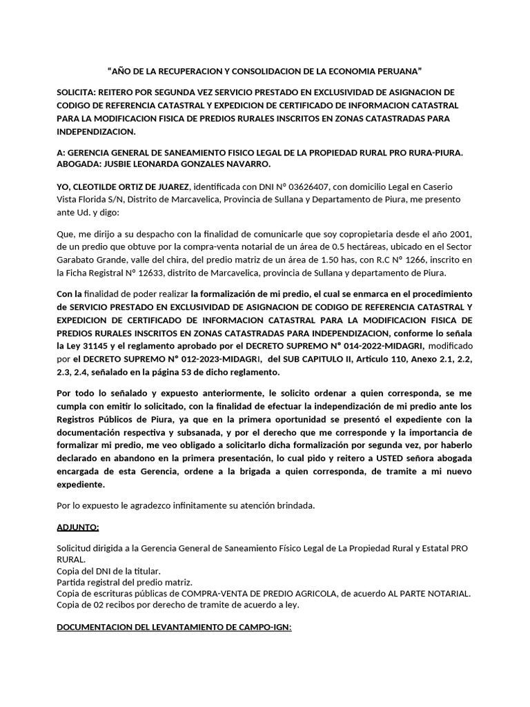 Solicitud de Independización Predial en Piura | PDF