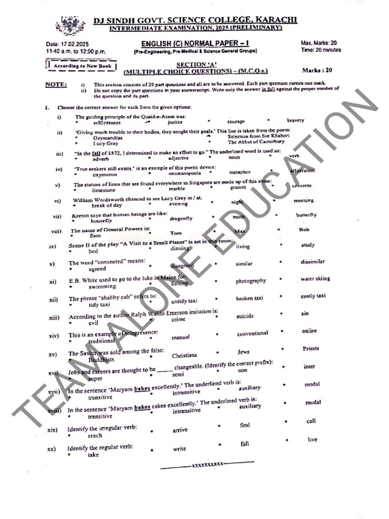 TEAM ALONE D.J. COLLEGE PRELIM PAPERS – 2025 (PRE–ENGINEERING) | PDF