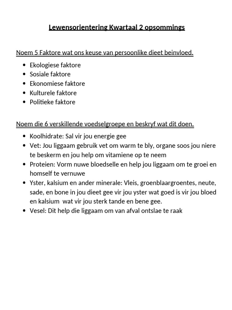 Lewensorientering Kwartaal 2 opsommings | PDF