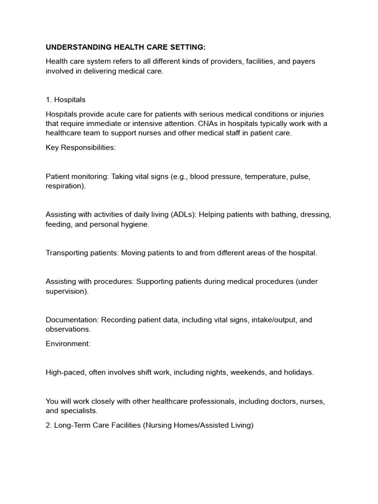 Understanding Health Care Settings | PDF | Physical Therapy | Patient