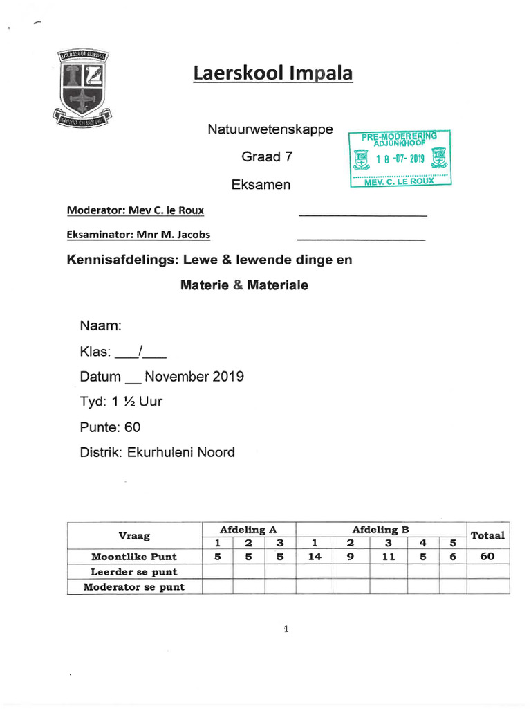 NW - Graad 7 Toets 1 | PDF