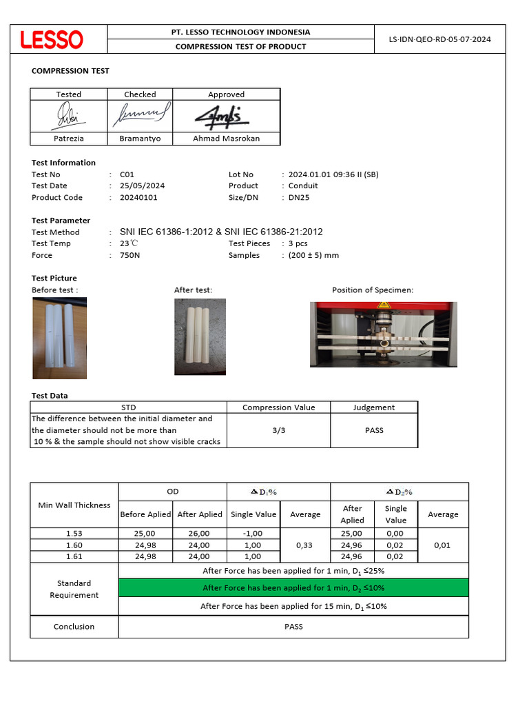 LESSO-PVC Conduit Test Report | PDF | Pipe (Fluid Conveyance ...