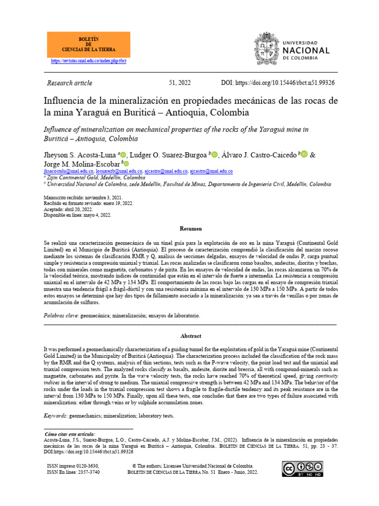 Influencia de La Mineralizacion en Propi | PDF | Minerales | Roca (geología)