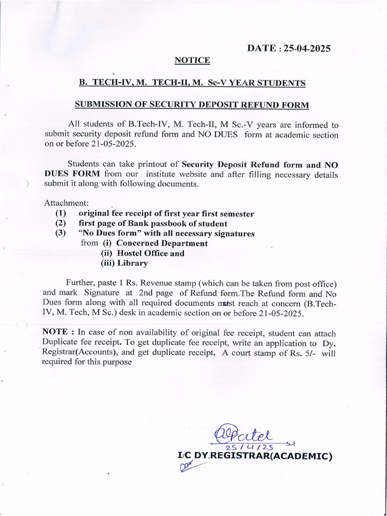 Notice Secuirty Refund | PDF