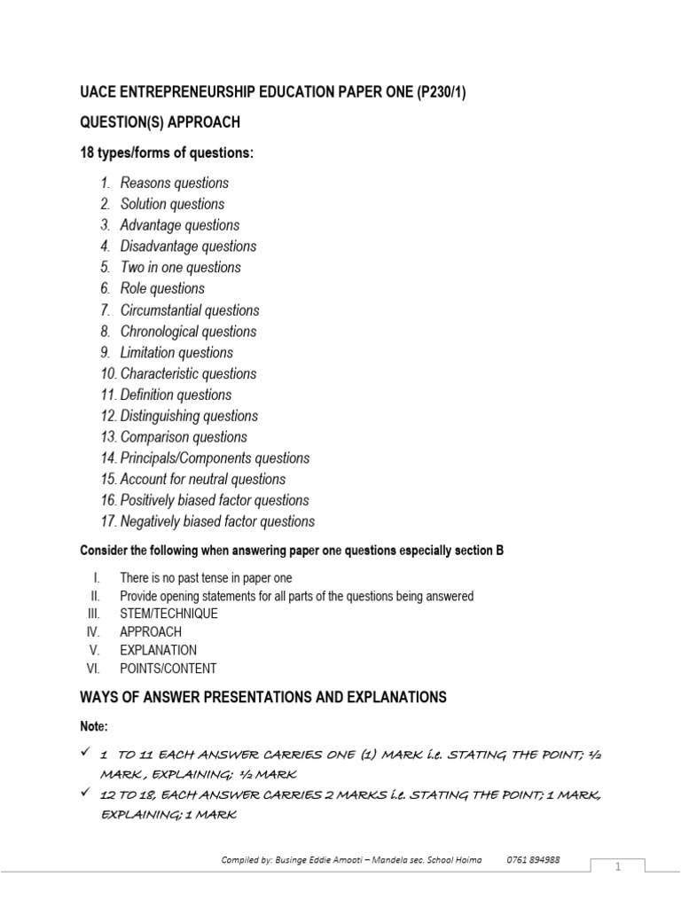 s6 Uace Ent One QN Approach 2025 | PDF | Taxes | Entrepreneurship