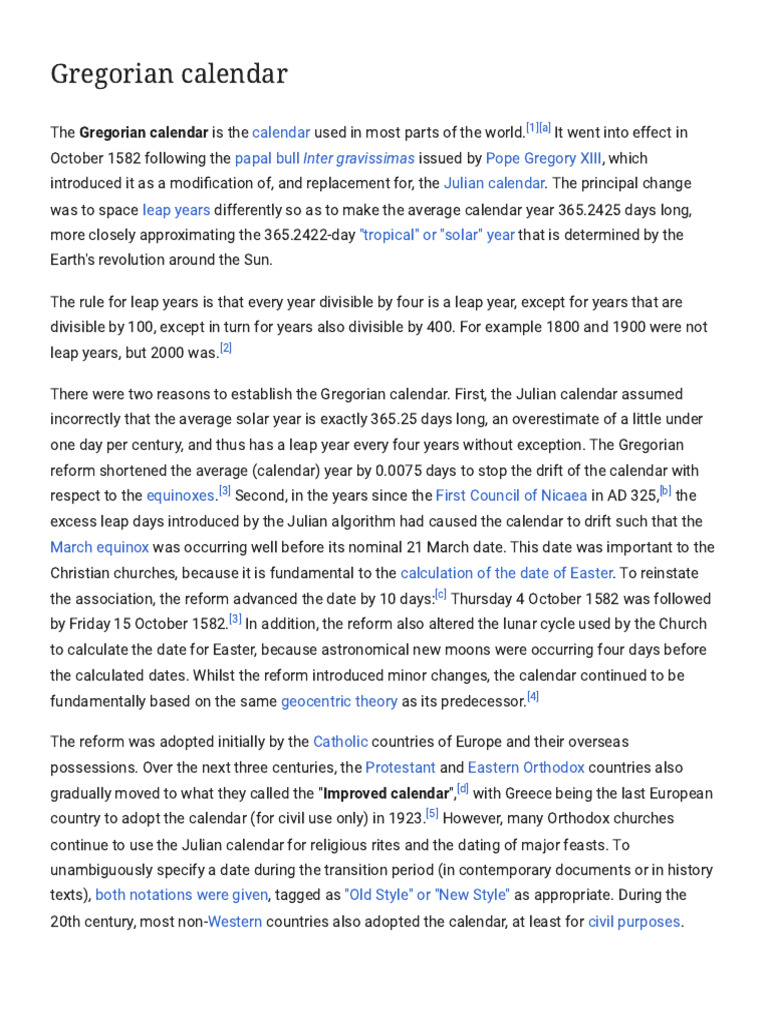 Gregorian Calendar - Wikipedia | PDF | Calendar