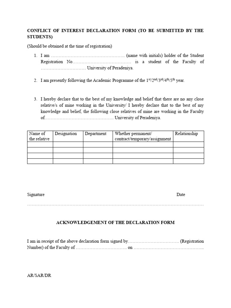 Conflict of Interest Declaration Form | PDF