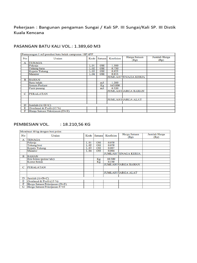 Bill of Quantity SP3 | PDF