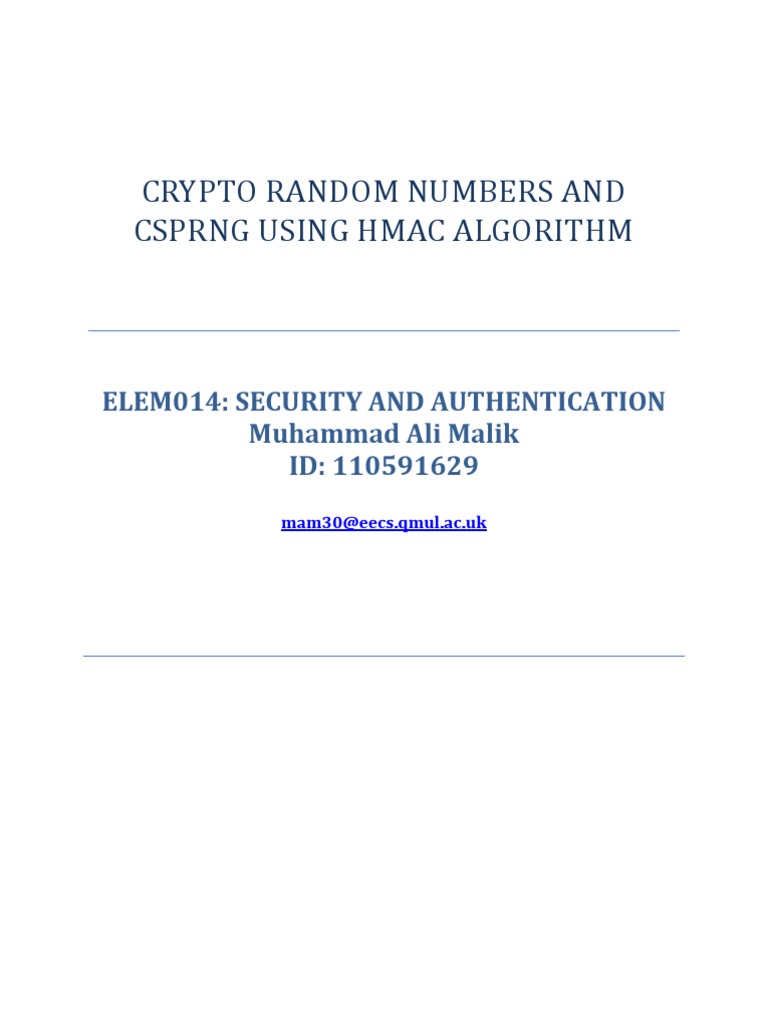 Crypto Random Numbers and CSPRNG Using Hmac Algorithm - Submitted | PDF ...
