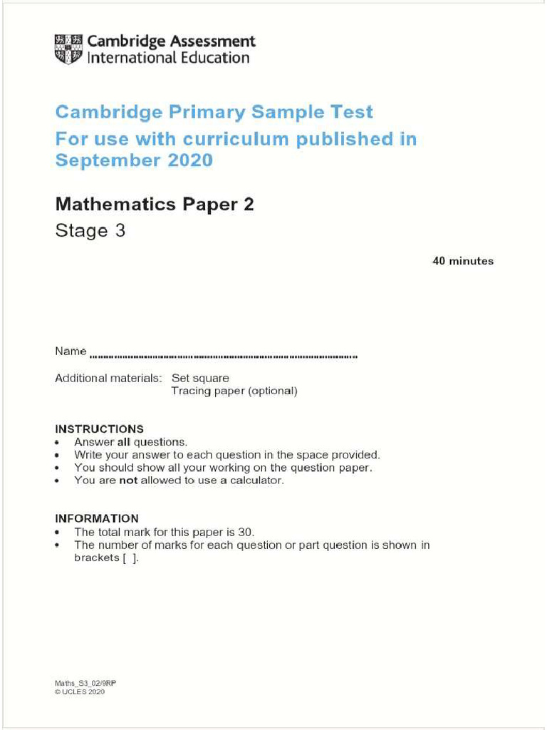 Maths Paper 2 2020 | PDF