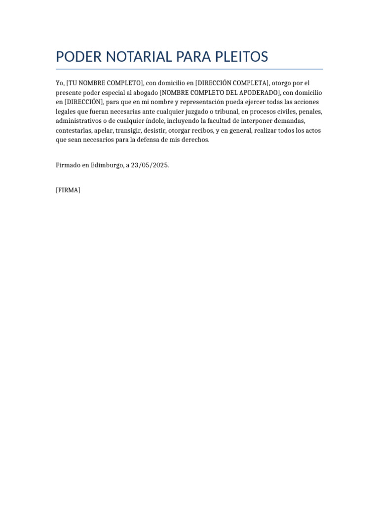 Poder Notarial para Pleitos | PDF