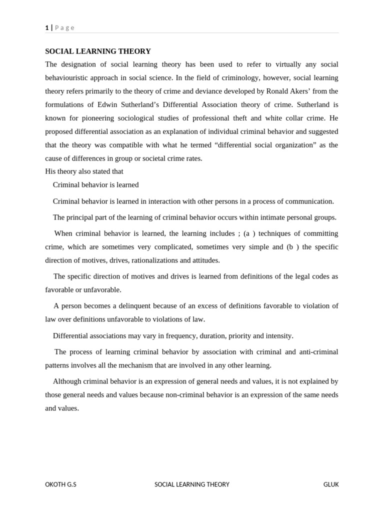 Social Learning Theory | PDF | Deviance (Sociology) | Crimes