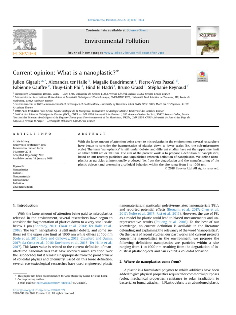 Current Opinion: What Is A Nanoplastic? | PDF | Nanomaterials | Colloid