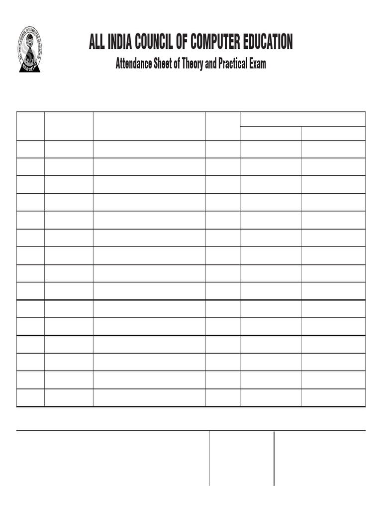 AICCE Exam Attendance Sheet Template | PDF