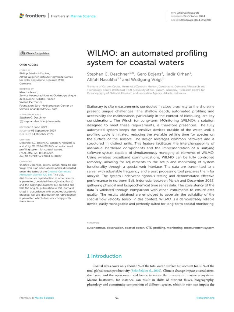 (2024) WILMO - An Automated Profiling System for Coastal Waters | PDF ...