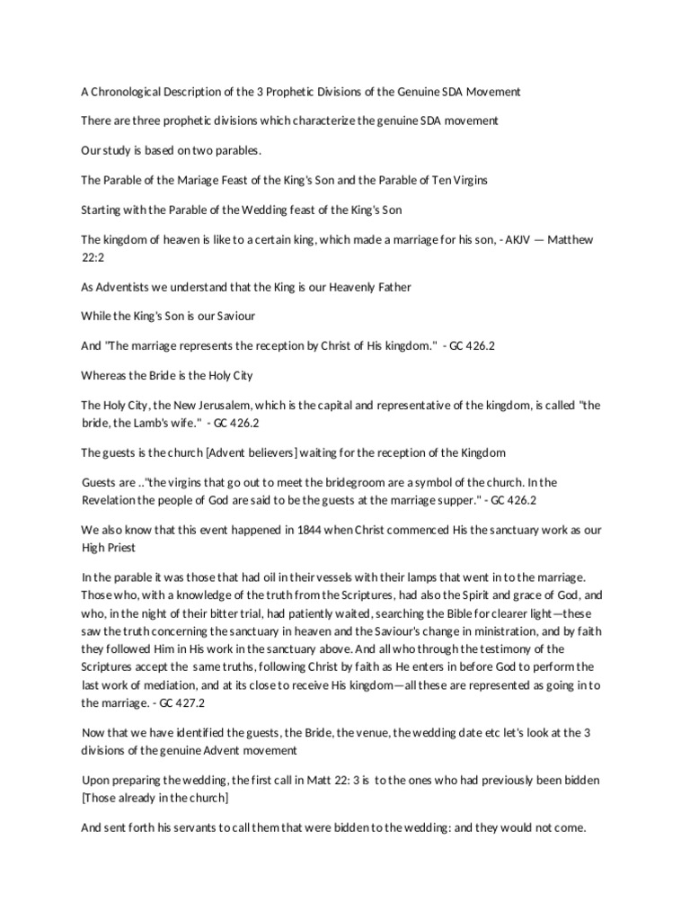 Chronological Description of 3 Prophetic Divisions of The Genuine SDA ...