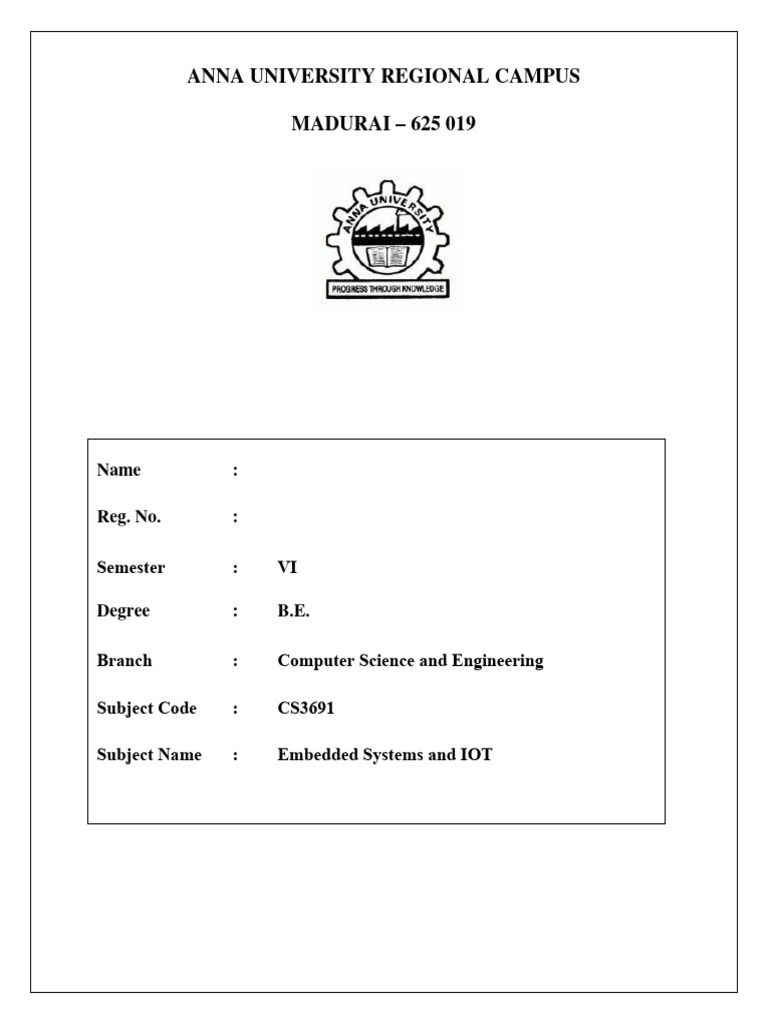 CS3691-ES and IOT Record | PDF | Embedded System | Internet Of Things
