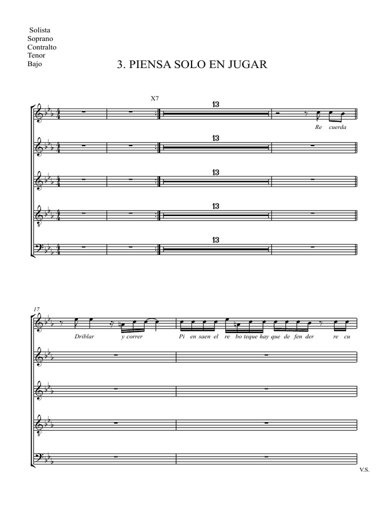 PIENSA SOLO en JUGAR8-5 - Solista, Soprano, Contralto, Tenor, Bajo | PDF