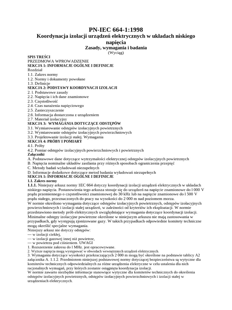 PN-IEC 664-1 - 1998 Koordynacja Izolacji Urządzeń Elektrycznyc | PDF