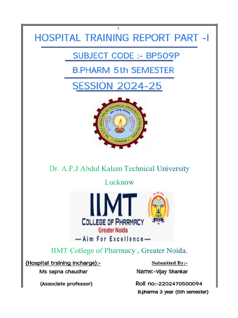 hospital training report 1 with iimt logo | PDF