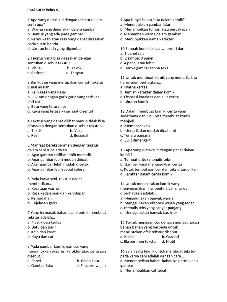 Soal SBDP Kelas 6 | PDF