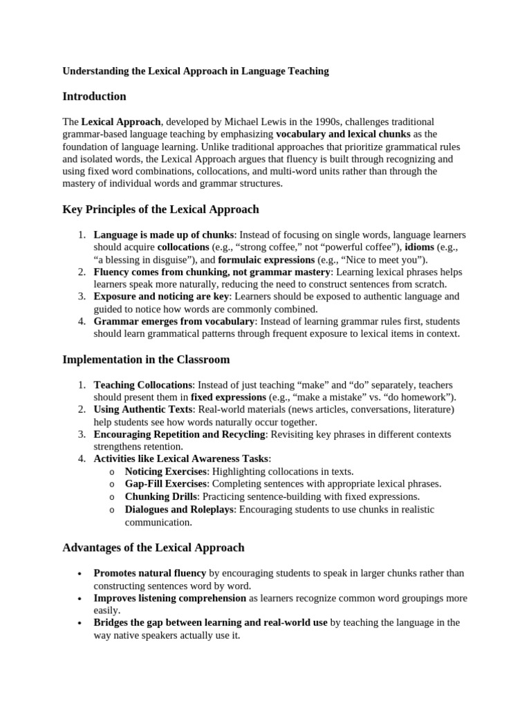 Understanding the Lexical Approach in Language Teaching (1) | PDF ...