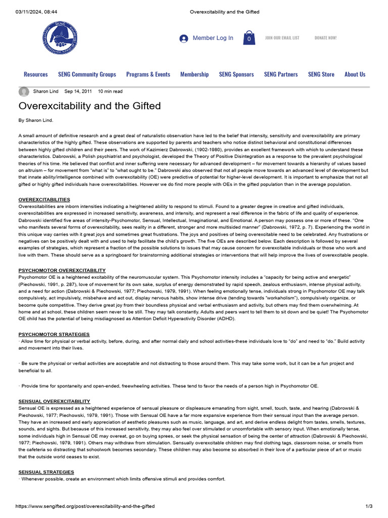 Overexcitability and the Gifted | PDF | Psychology | Psychological Concepts