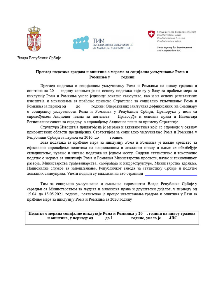 Pregled Podataka Gradova I Opstina o Merama Za Socijalno Ukljucivanje ...