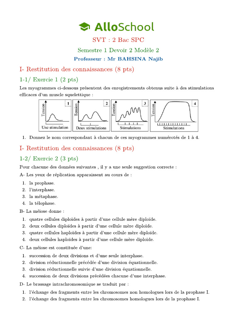 SVT 2bac SPC Semestre 1 Devoir 2 Modele 2 1 | PDF