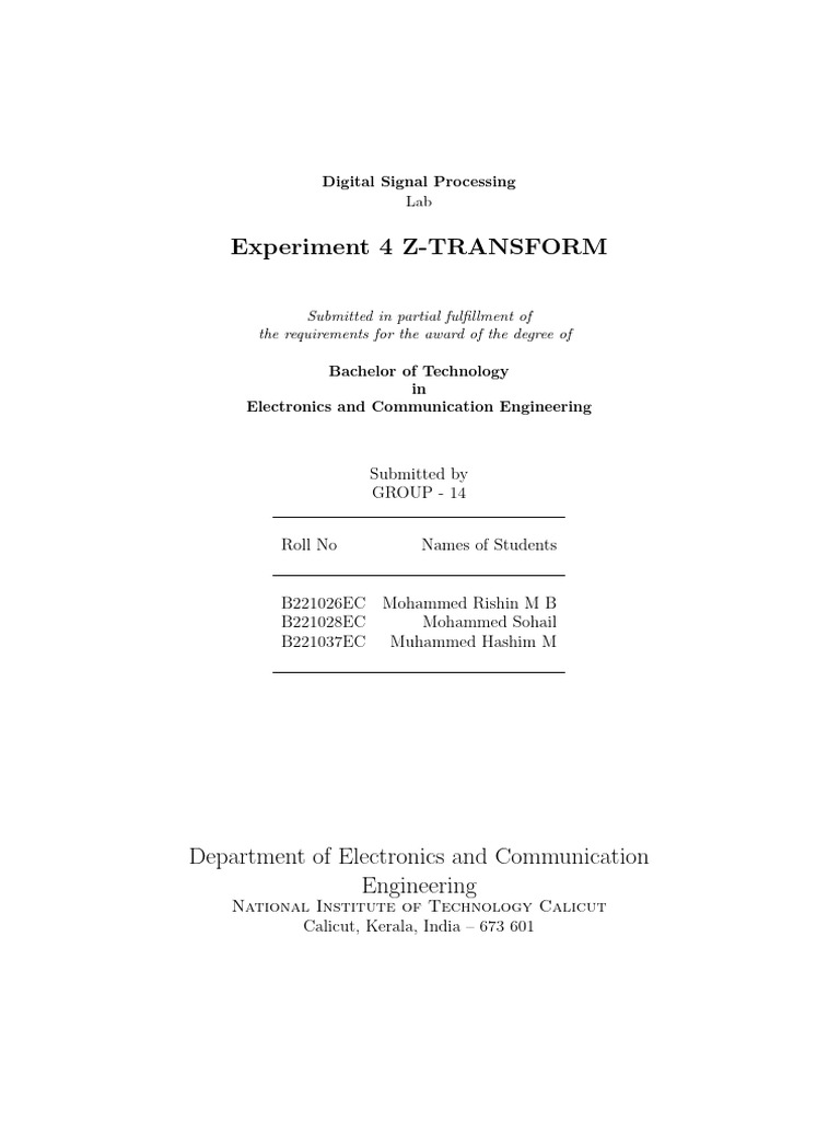 DSP Lab - Group 14 - Experiment 4 | PDF | Digital Signal Processing | Telecommunications Engineering