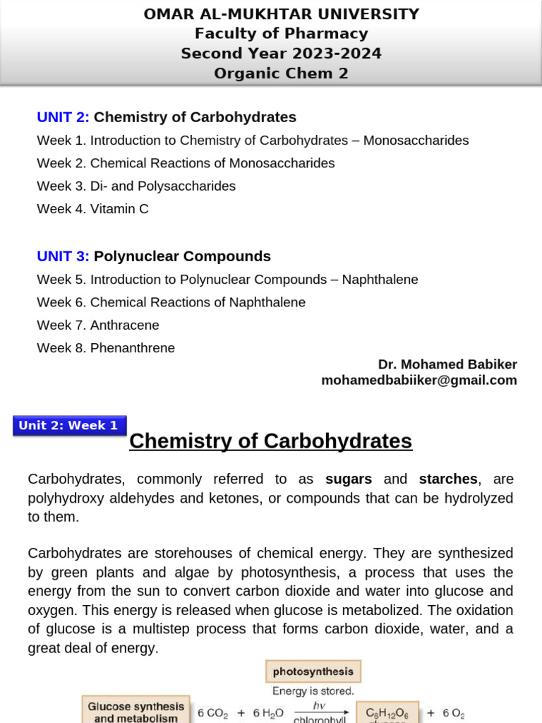 Week 1. Introd To Chem of Carbohydrates Monosaccharides | PDF ...