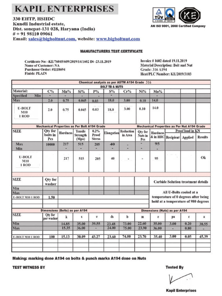 U Bolt Kapil 316 Datasheet | PDF | Screw | Nut (Hardware)