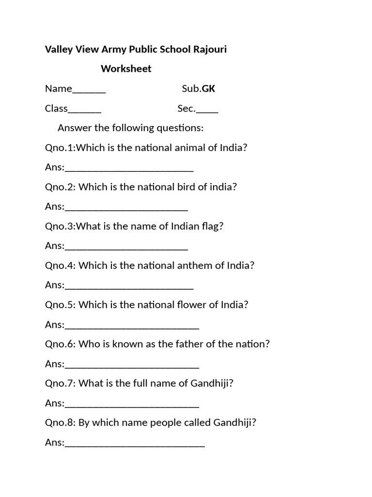 GK Worksheet | PDF