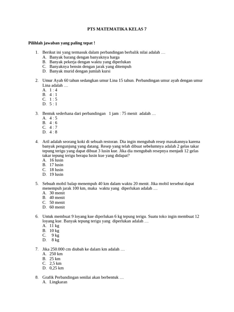 PTS MTK GENAP KELAS 7 2025 | PDF