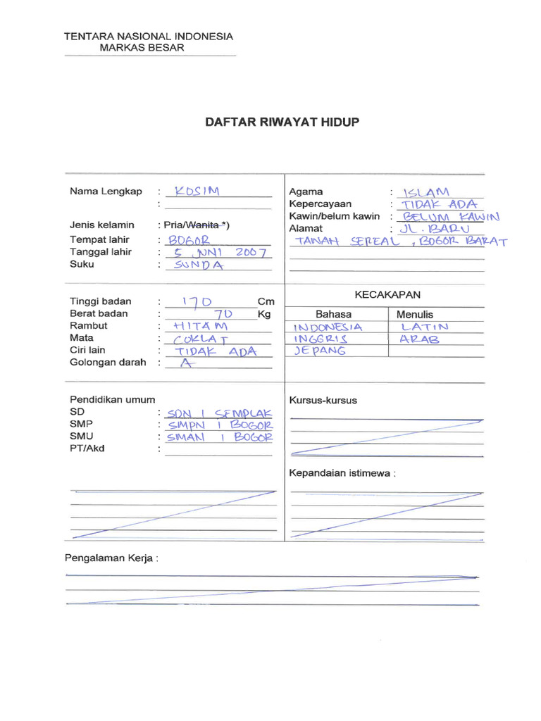 Contoh Blanko Asli Taruna | PDF