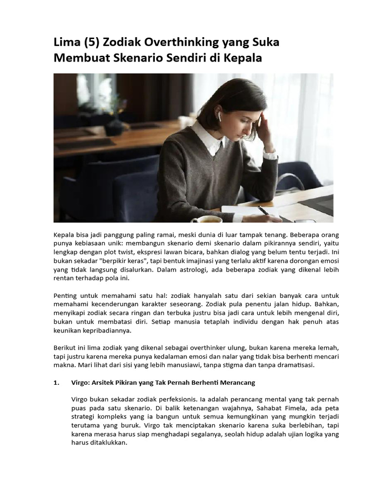 5 Zodiak Overthinking Yang Suka Membuat Skenario Sendiri Di Kepala | PDF