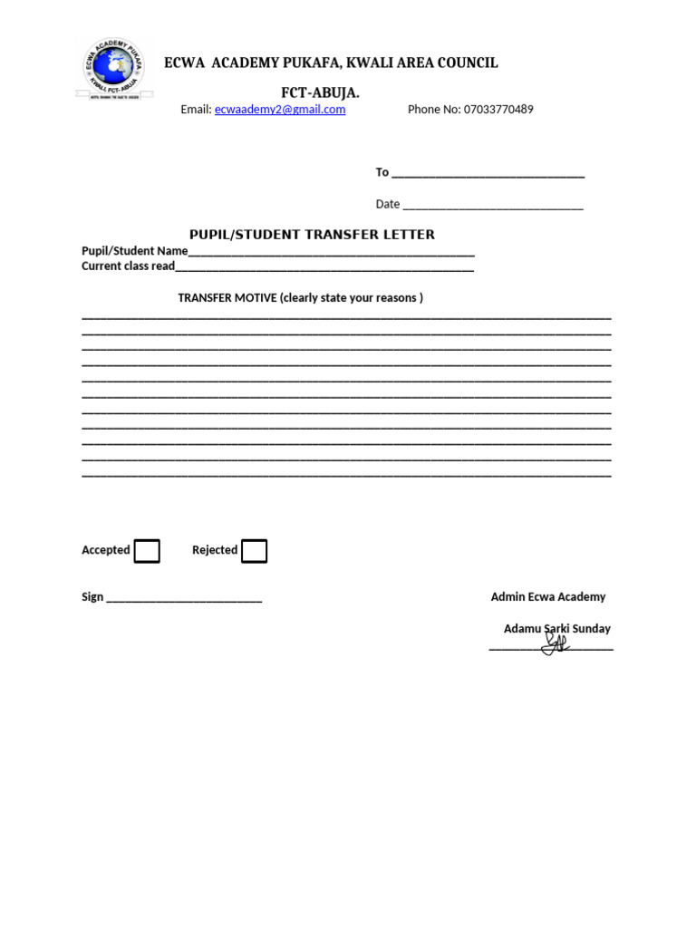 Transfer Letter | PDF
