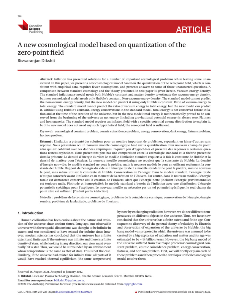 A New Cosmological Model Based On Quantization of The Zero-Point Field | PDF | Dark Energy ...