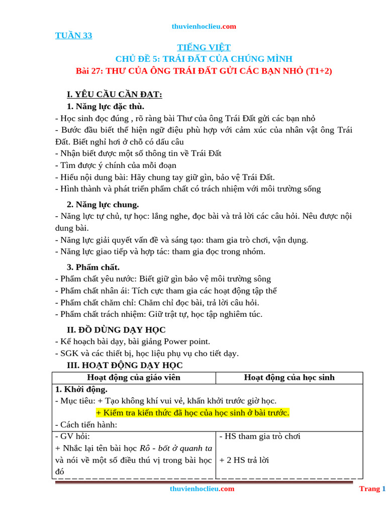 GA Tieng Viet 3 Ket Noi Tri Thuc Tuan 33 | PDF