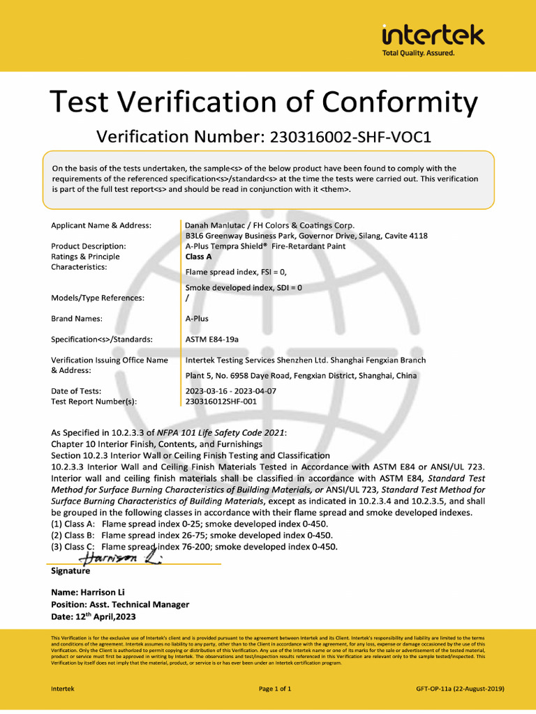 A Plus Tempra Shield - Test Certificate - E84 | PDF