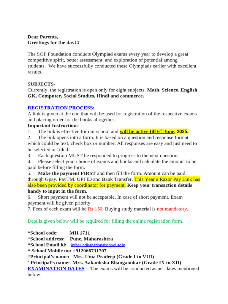 SOf Registration Circular (2025-26) | PDF | Payments