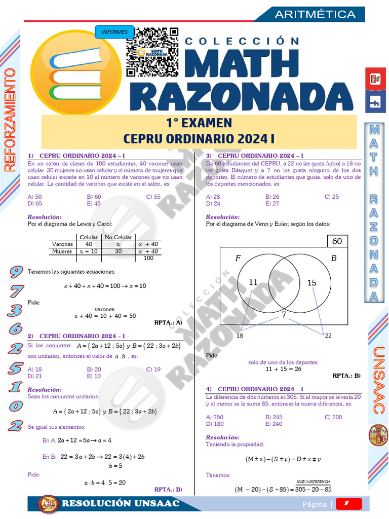 MAT 1er Exa CEPRU ORDI 2024 | PDF | Entero | Número racional