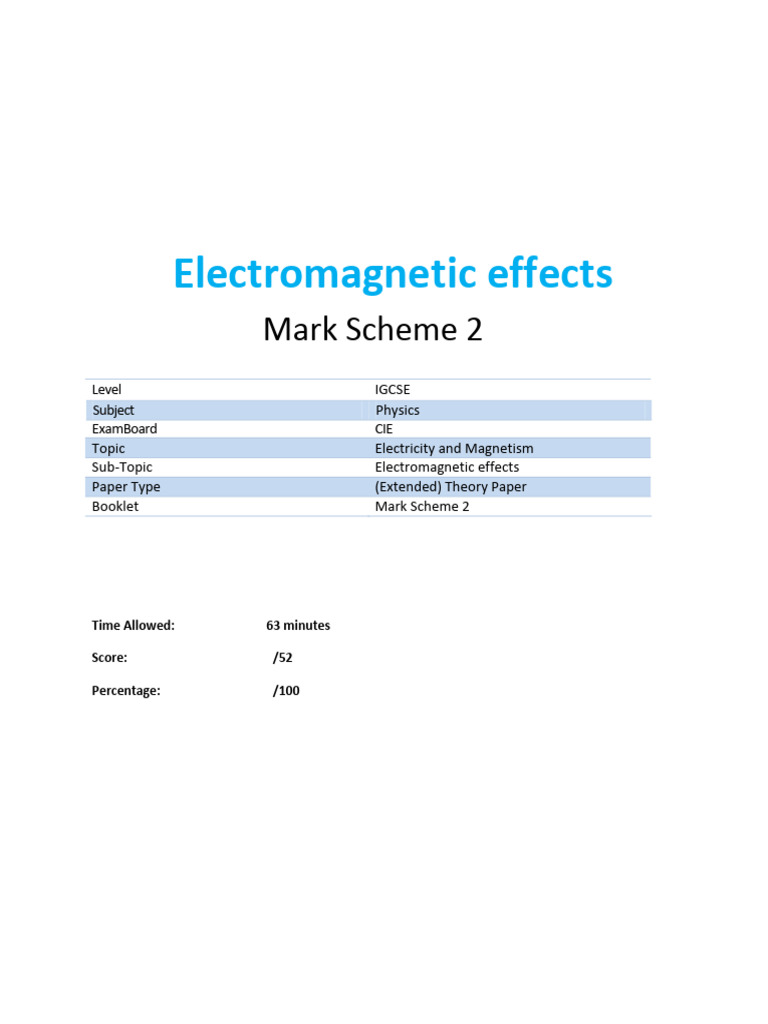 IGCSE Physics: Electromagnetic Effects Mark Scheme | PDF | Inductor ...