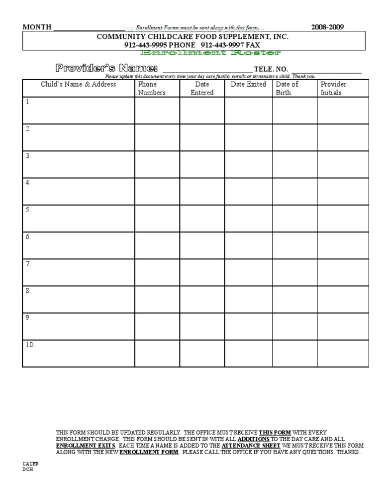 2009 Enrollment Roster | PDF | Child Care | Relationships