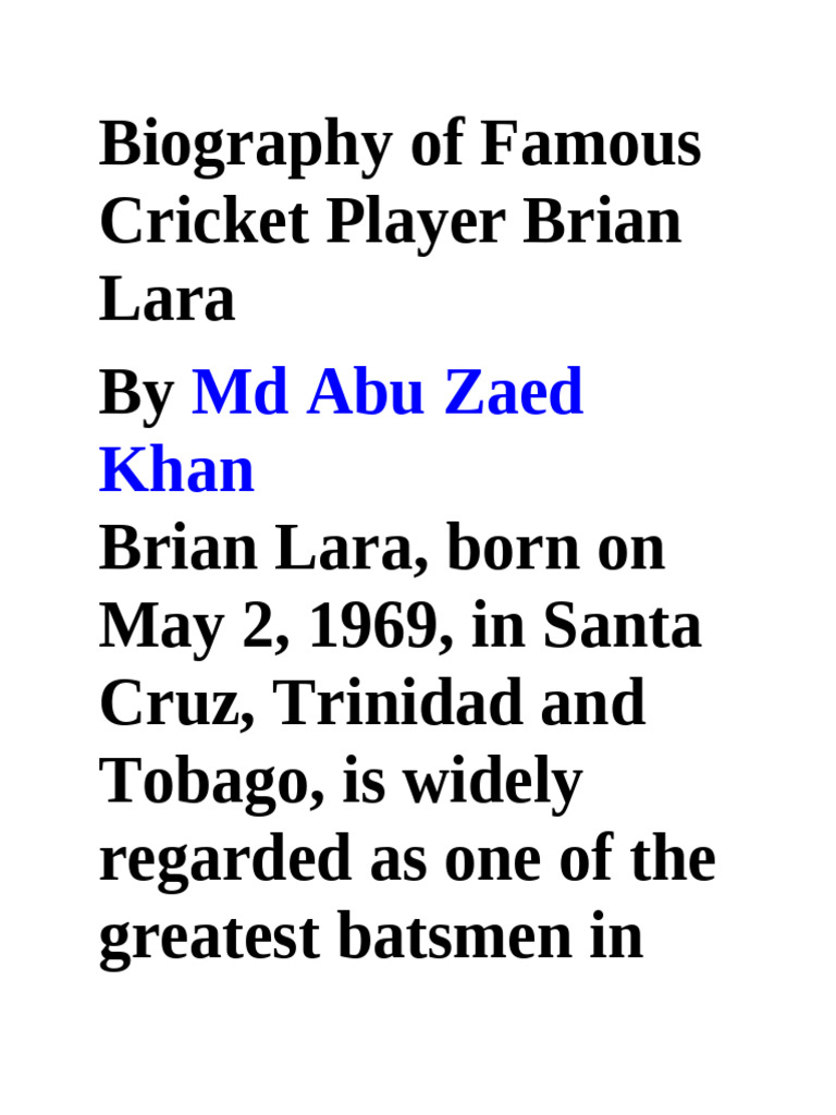 Brian Lara: Cricket Legend Biography | PDF | Cricket | Athletic Sports