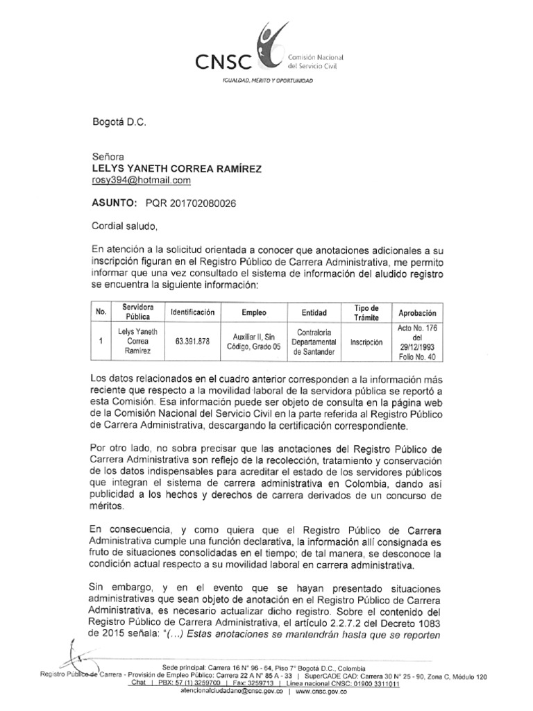 Respuesta de La Cnsc de Lelys Yaneth Correa (1) | PDF